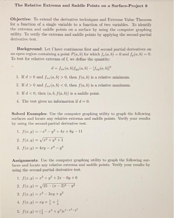 Solved The Relative Extrema and Saddle Points on a | Chegg.com