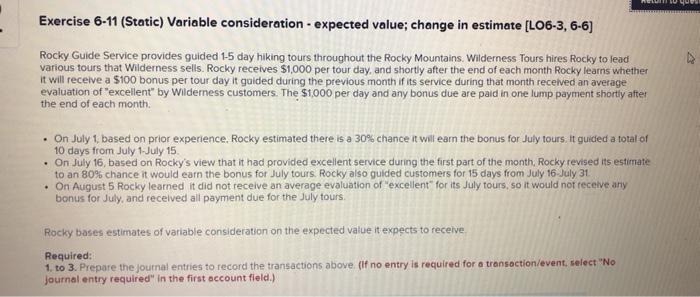 Solved Exercise 6-11 (Static) Variable consideration - | Chegg.com