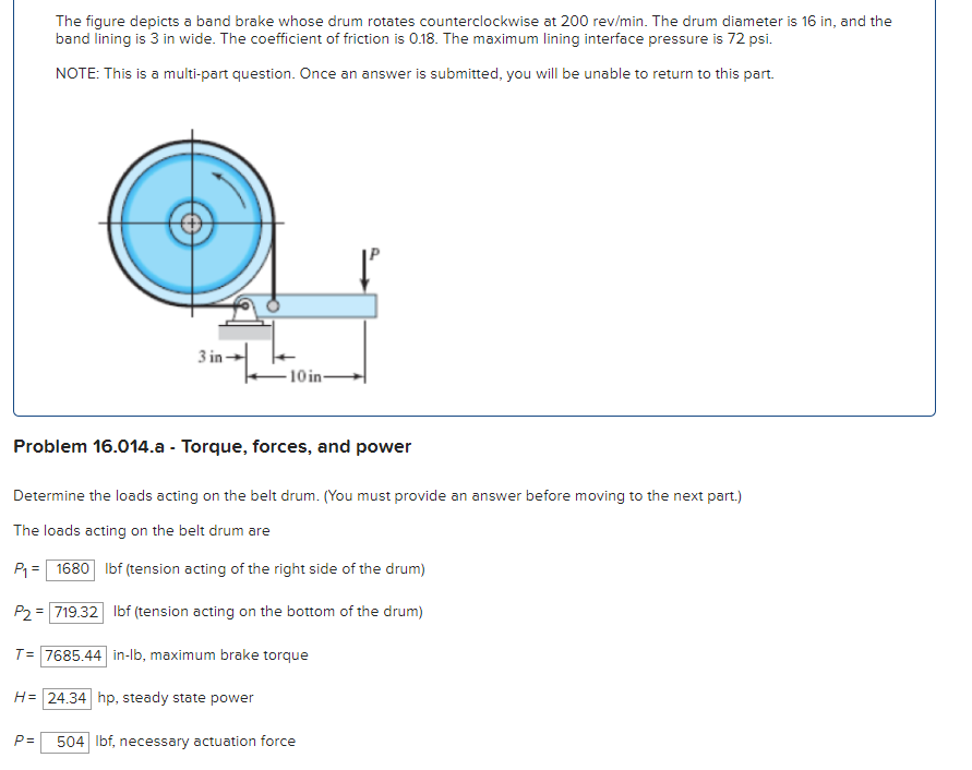 Solved The figure depicts a band brake whose drum rotates | Chegg.com