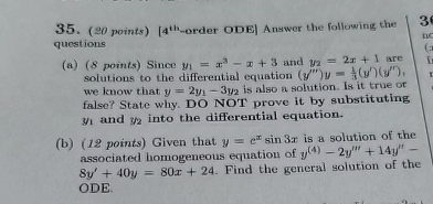 Solved ( 20 ﻿points) -order ODE | Chegg.com