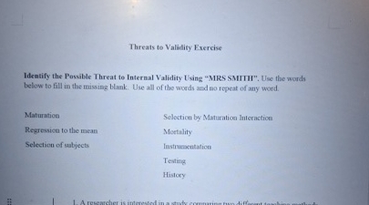 Solved Threats to Validity ExerciseIdentify the Possible | Chegg.com