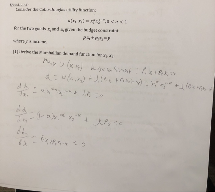 Solved Question 2: Consider the Cobb-Douglas utility | Chegg.com