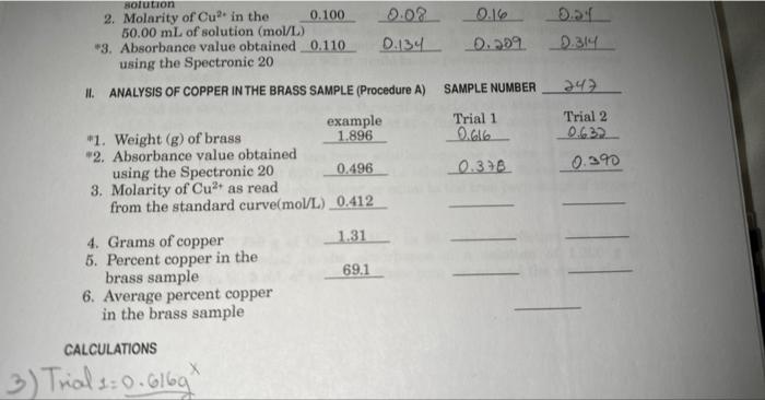 Solved 11. ANALYSIS OF COPPER INTHE BRASS SAMPLE (ProcedURe | Chegg.com