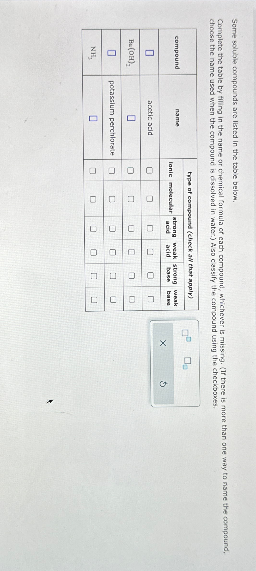 Solved Some soluble compounds are listed in the table | Chegg.com
