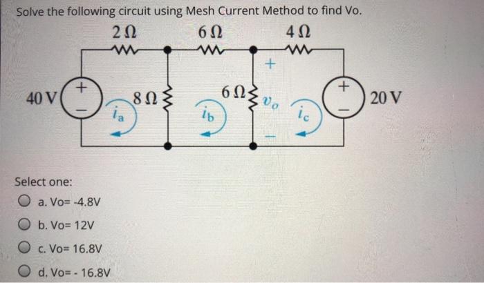 Solved Solve the following circuit using Mesh Current Method | Chegg.com