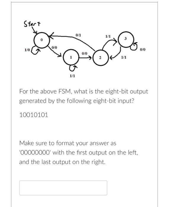Solved For the above FSM, what is the eight-bit output | Chegg.com