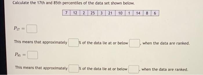 Solved Calculate the 17th and 85th percentiles of the data | Chegg.com