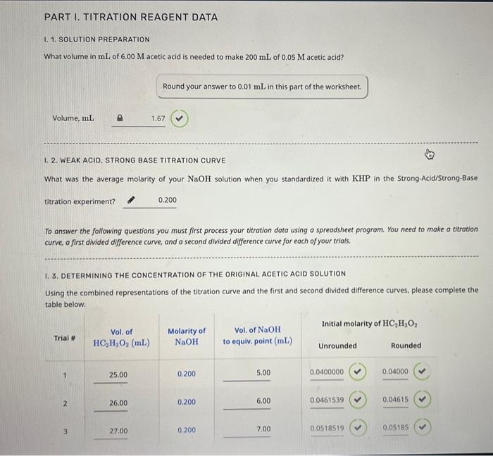 Solved PART II. CALCULATING Ka OF ACETIC ACID FROM THE | Chegg.com