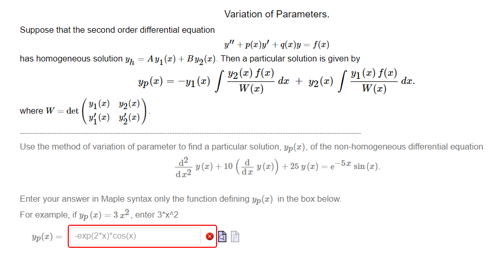 Solved Variation of Parameters.Suppose that the second order | Chegg.com