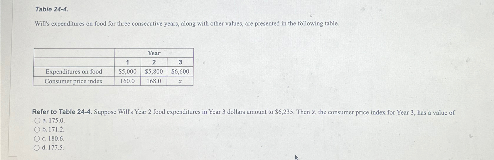 Solved Table 24 4 Wills Expenditures On Food For Three