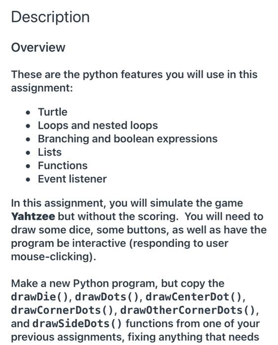 Solved Description Overview These are the python features | Chegg.com