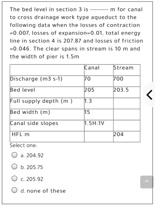 Solved The bed level in section 3 is m for canal to cross | Chegg.com