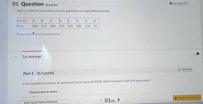 Solved 01 Question (2 points) Here is a table of reservation | Chegg.com
