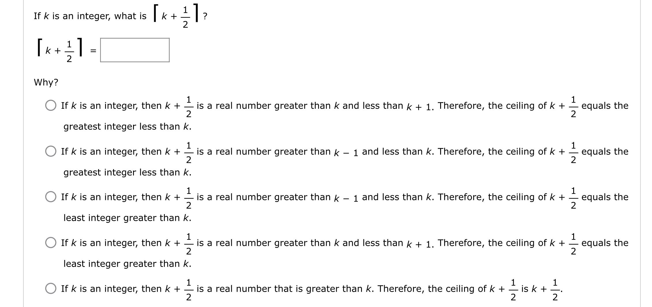 Solved If k ﻿is an integer, what is |~k+12~|?|~k+12~|=Why?If | Chegg.com