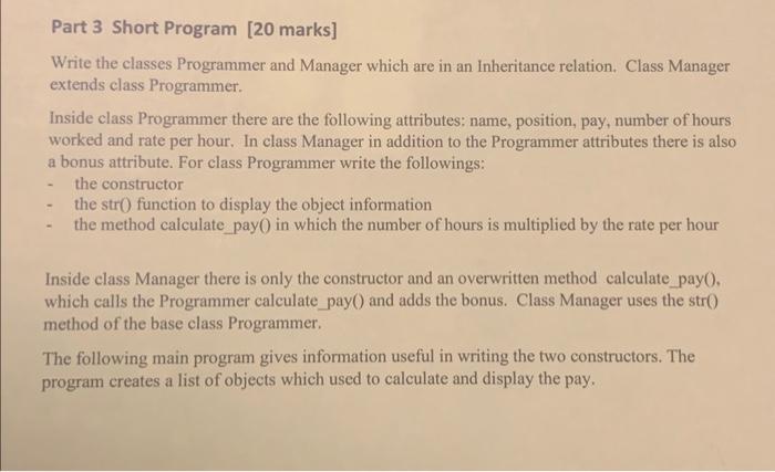 Solved Write the classes Programmer and Manager which are in | Chegg.com
