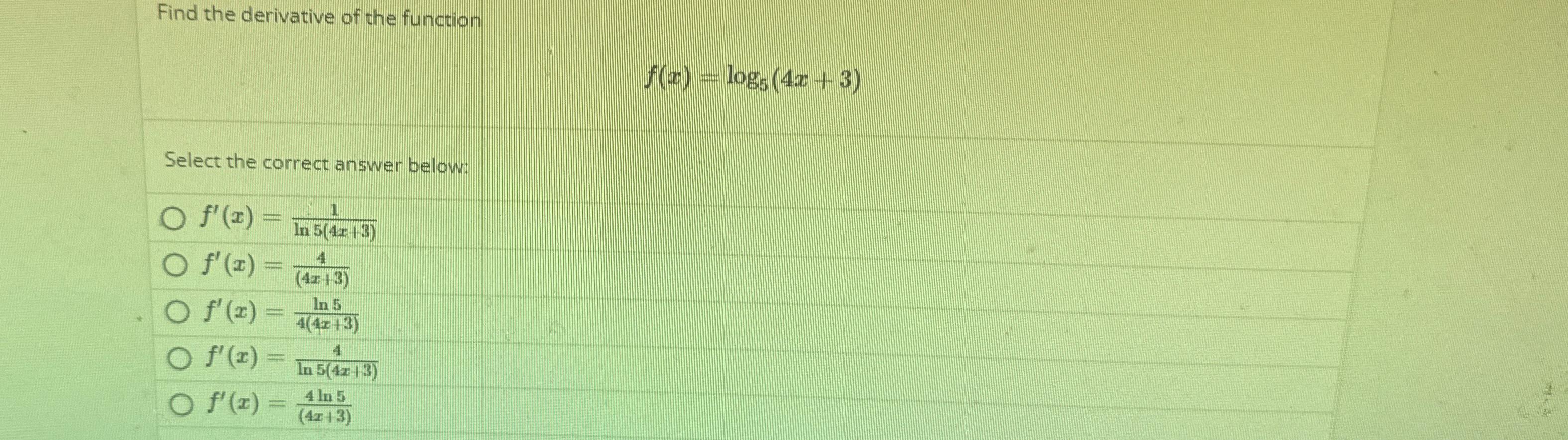 Solved Find the derivative of the | Chegg.com