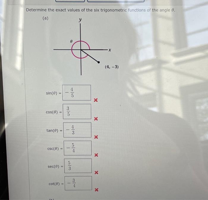 Solved Determine the exact values of the six trigonometric | Chegg.com