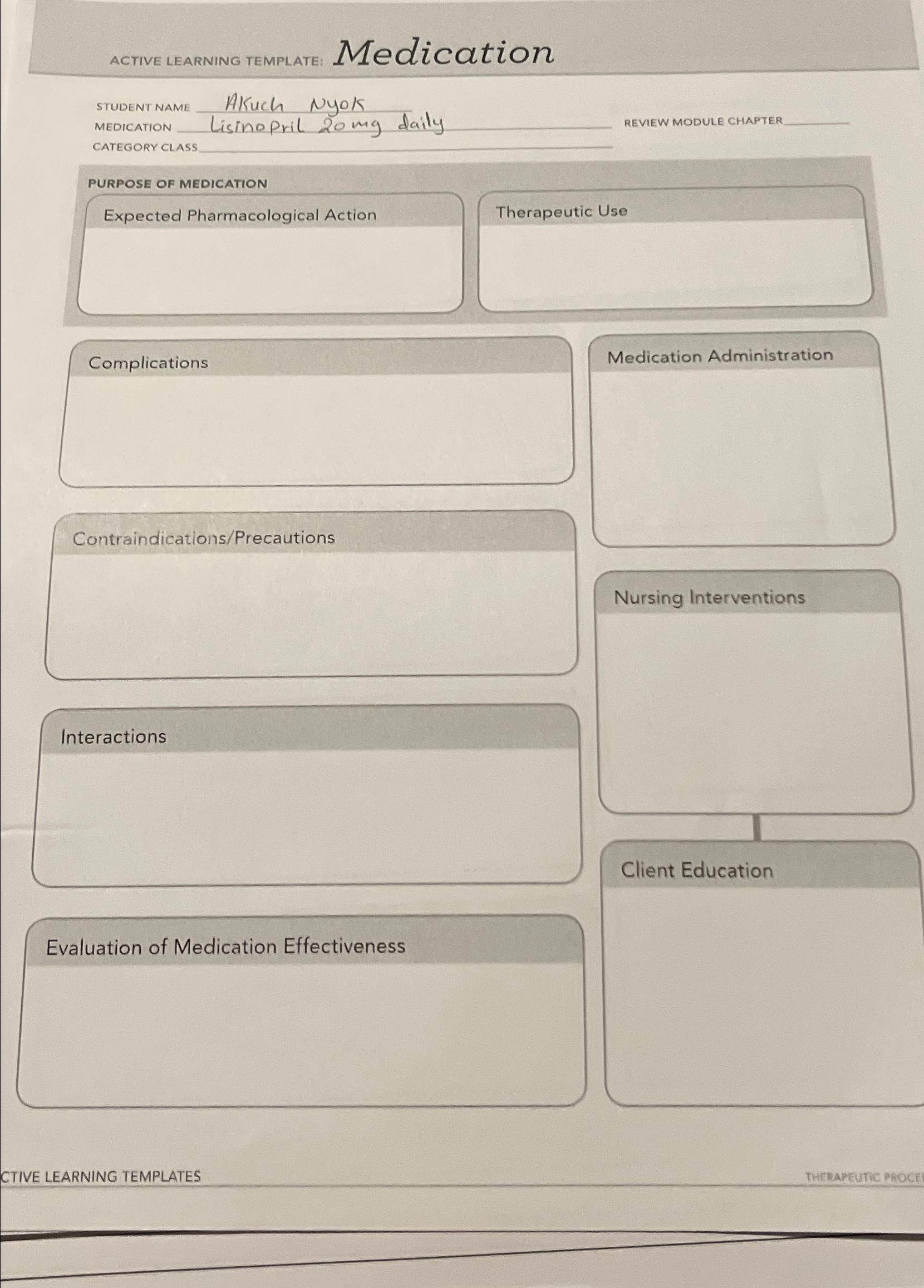 Solved active learning template: Medicationstudentame Akuch | Chegg.com