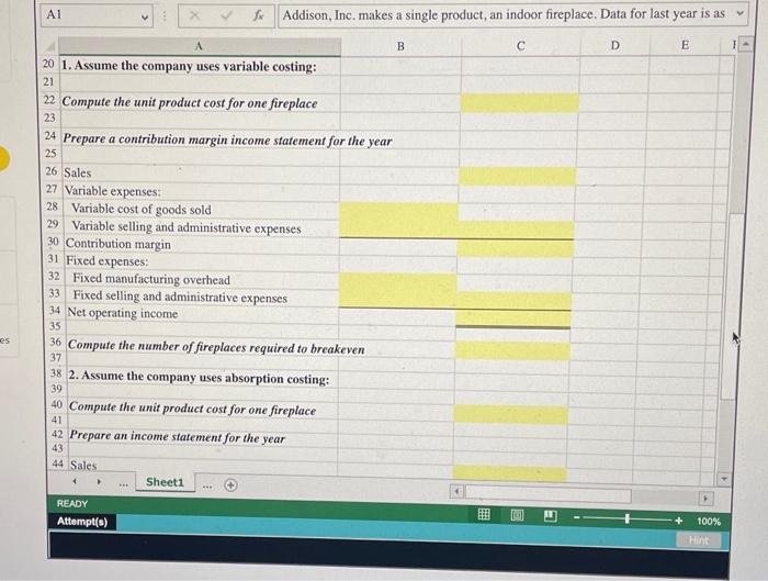 Solved Variable and Absorption Costing using Excel's SUM and | Chegg.com