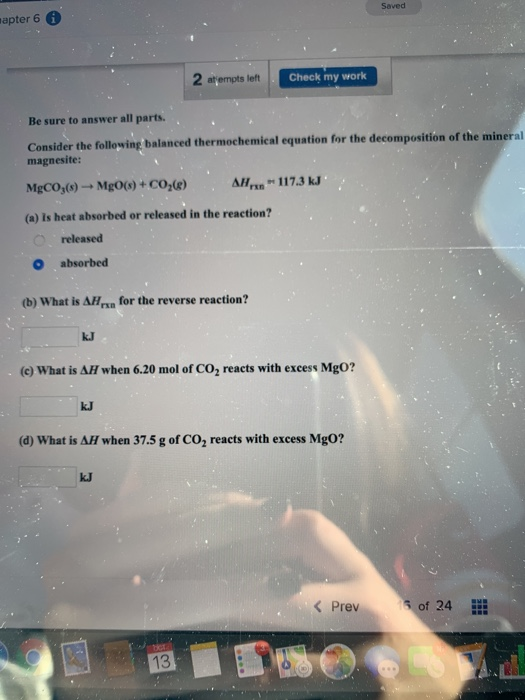 Solved Saved apter 6 2 atempts left Check my work Be sure to | Chegg.com