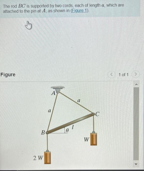 Solved The rod BC is supported by two cords, each of length | Chegg.com