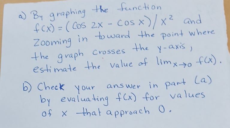Solved a) ﻿By graphing the function f(x)=cos2x-cosxx2 ﻿and | Chegg.com