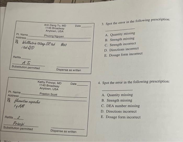 Solved 3. Spot the error in the following prescription: A. | Chegg.com
