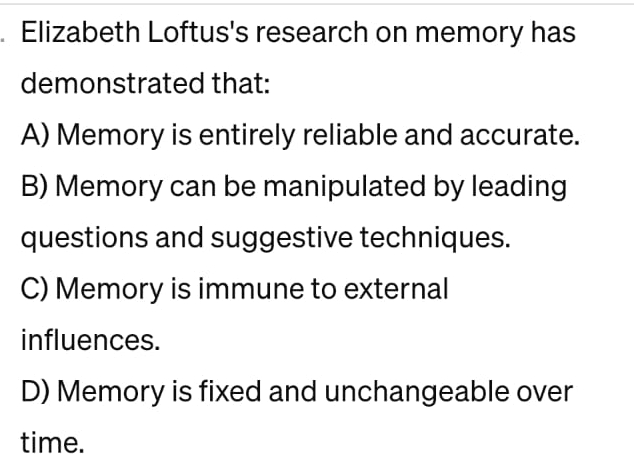 Solved Elizabeth Loftus's research on memory has | Chegg.com