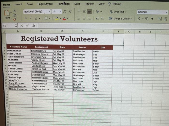 Solved 6. Go to the Volunteer Records worksheet, where Kiara | Chegg.com