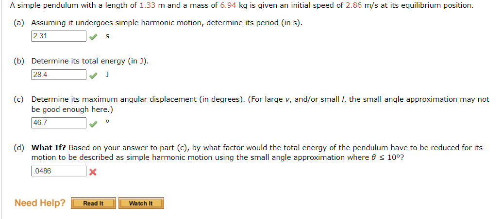 A simple pendulum with a length of 1.33 ﻿m and a mass | Chegg.com