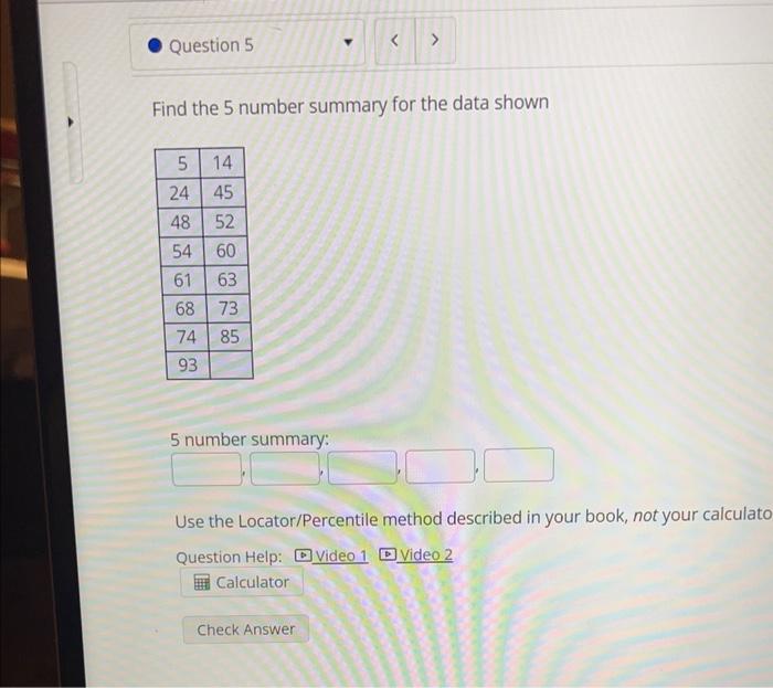 Solved Find the 5 number summary for the data shown 5 number | Chegg.com