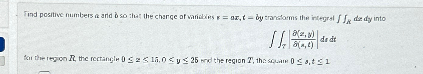Solved Find positive numbers a and b ﻿so that the change of | Chegg.com