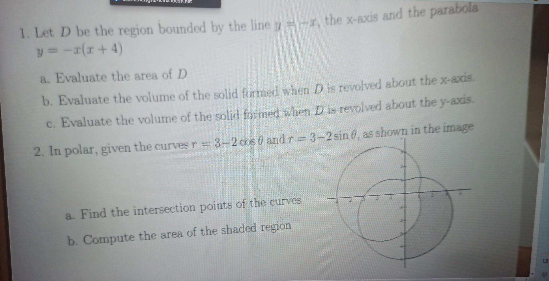 Solved Let D be the region bounded by the line y=−x, the | Chegg.com