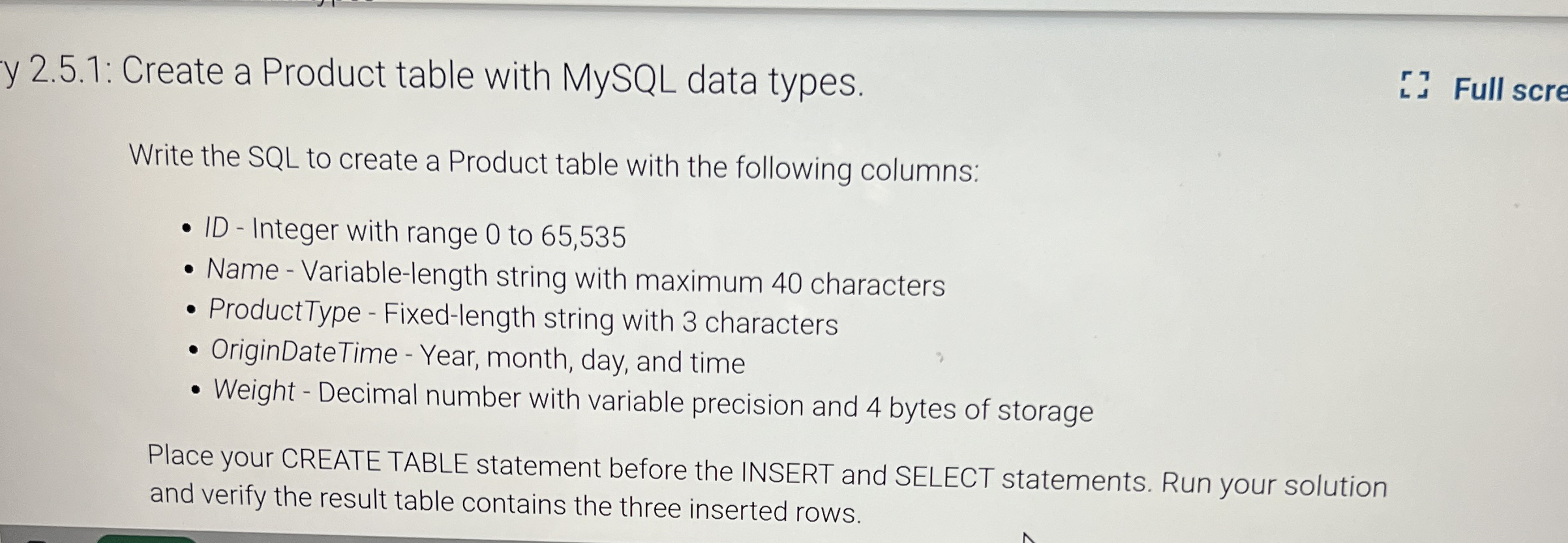 Solved y 2.5.1: Create a Product table with MySQL data | Chegg.com