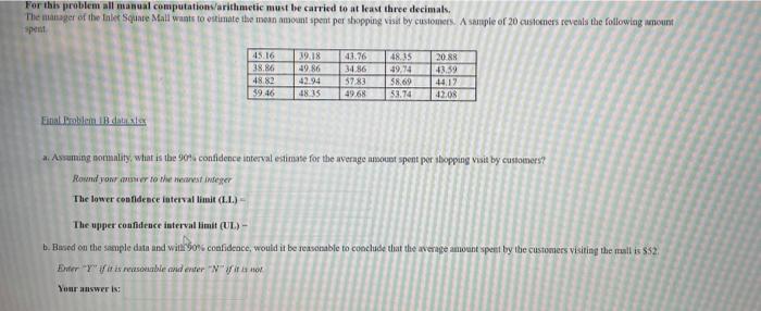 Solved For this problem all manual computations/arithmetic | Chegg.com