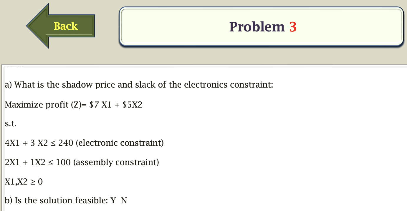 Solved a) ﻿What is the shadow price and slack of the | Chegg.com