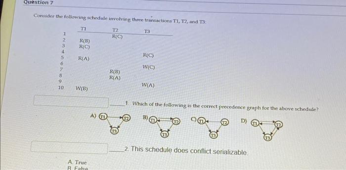 Solved Consider the following schedule involving three | Chegg.com