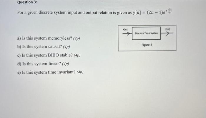Solved For a given discrete system input and output relation | Chegg.com