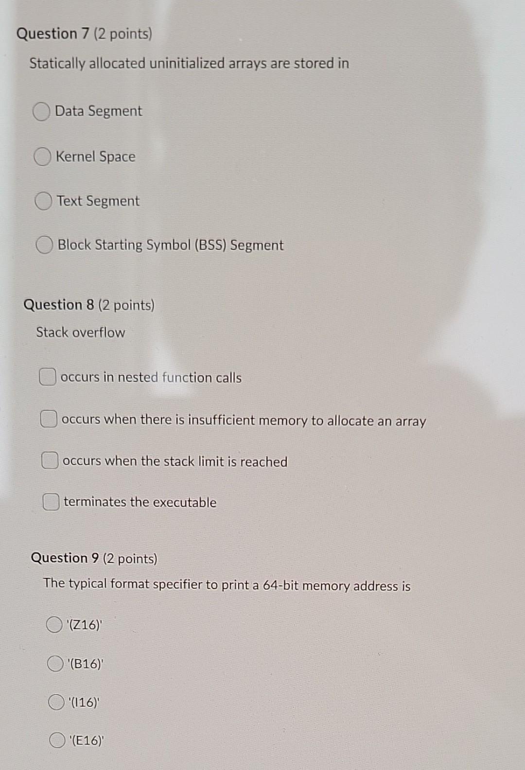 Solved Question 7 (2 points) Statically allocated | Chegg.com