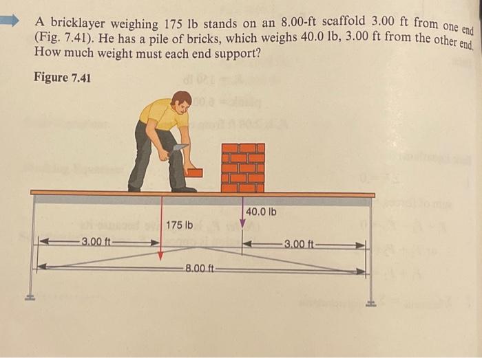 Solved 1.A bricklayer weighing 175lb stands on an 8.00−ft | Chegg.com