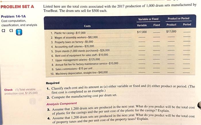 Solved PROBLEM SET A Problem 14-1A Cost computation | Chegg.com
