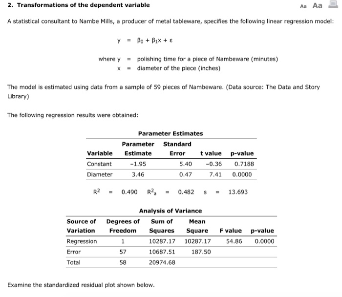 Solved 2. Transformations of the dependent variable Aa Aa A | Chegg.com