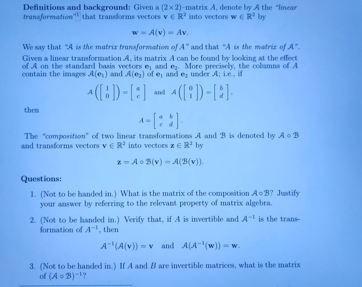 Solved Definitions and background: Given a (2x2) matrix A, | Chegg.com