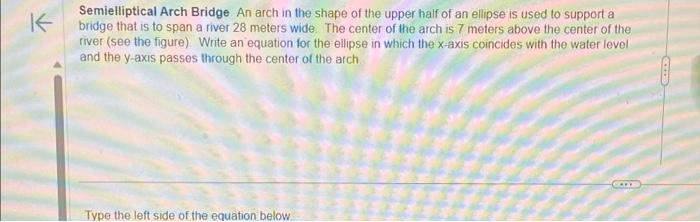 Solved K Semielliptical Arch Bridge An arch in the shape of | Chegg.com