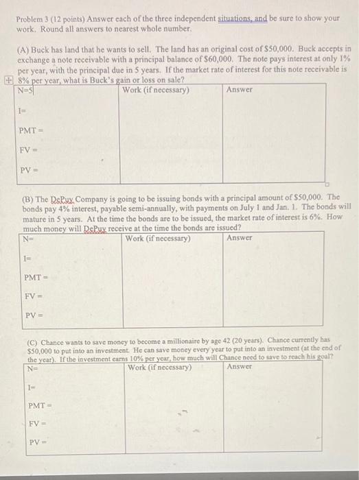 Solved Problem 3 (12 points) Answer each of the three | Chegg.com