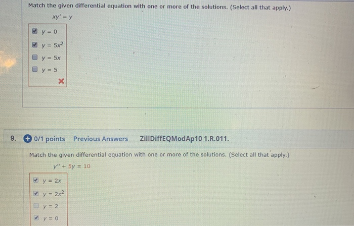Solved Match the given differential equation with one or | Chegg.com