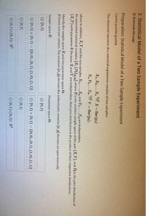 Solved 3. Statistical Model of a Two Sample Experiment A | Chegg.com