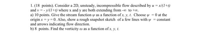 Solved 1. (18 points). Consider a 2D, unsteady, | Chegg.com