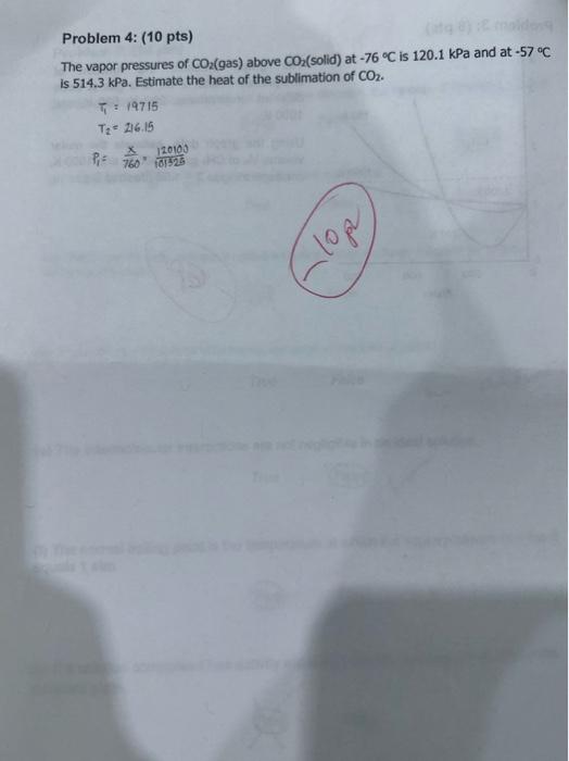 Solved Problem 4: (10 pts) The vapor pressures of CO2 (gas) | Chegg.com