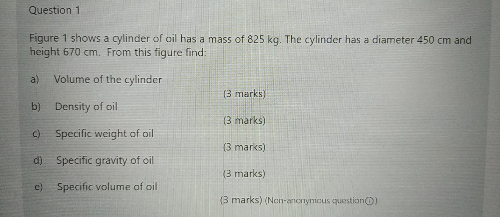 Solved Question 1 Figure 1 shows a cylinder of oil has a | Chegg.com